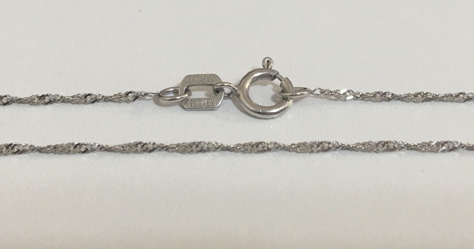 10K Solid White Gold Twisted Skinny Singapore Chain 18” Necklace Midas ...