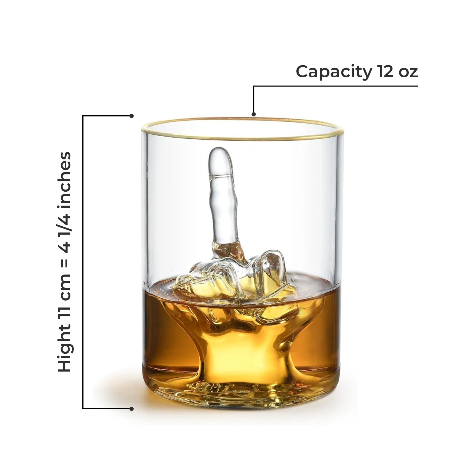 Middle Finger Funny Whiskey Glass – Non-BPA Glass with Luxurious Gold ...
