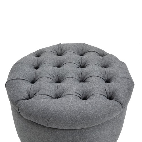HOMCOM Round Linen Fabric Storage Ottoman Footstool with Grey Medium | eBay