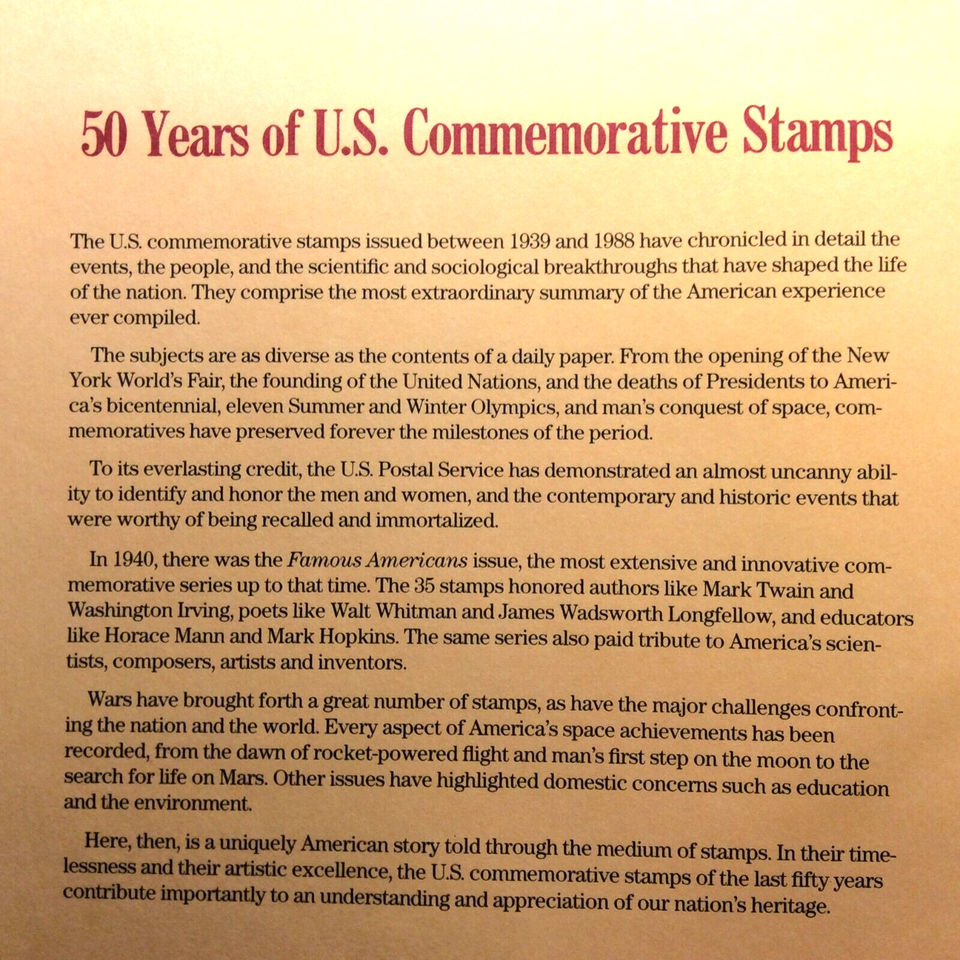Vintage Postal Commemorative 50 years of US stamps 1939-1988 ( B ) | eBay