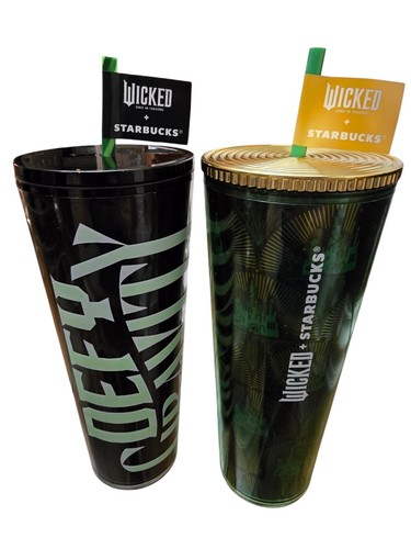 Wicked Starbucks Defy Gravity/Emerald City, 2 Cups Glinda Elphaba Glow ...