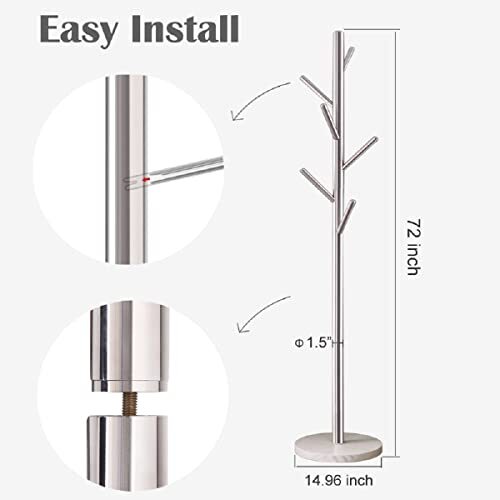 Metal Coat Rack Stand Golden Satin Steel Finish Stable Marble Base ...