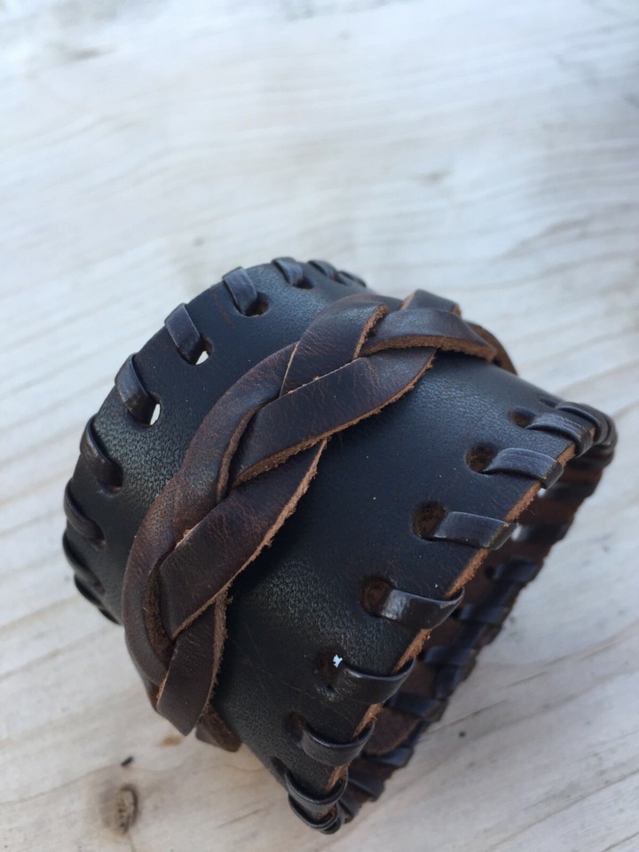 Men's Punk Wide Genuine Leather Belt Wristband Bangle Cuff Bracelet ...