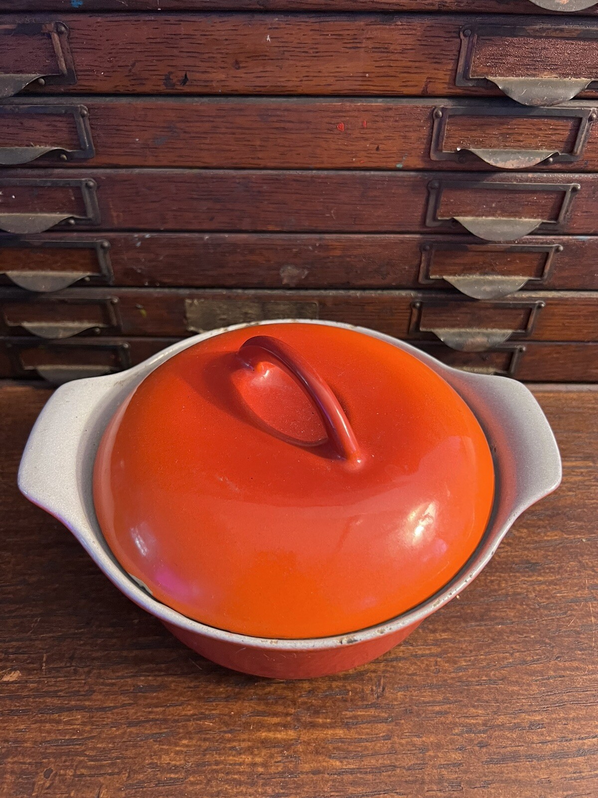 Orange Prizer Ware Cast Iron Enamel Casserole w Lid 1 Qt - Handles Vtg ...
