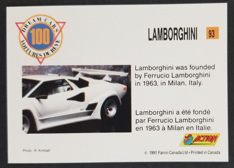 Lamborghini 1991 Dream Car Panini Card #93 (NM) | eBay