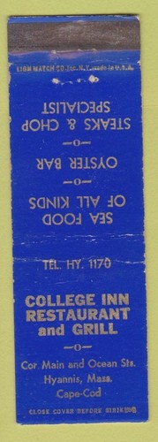 Matchbook Cover - College Inn Restaurant Grill Hyannis MA WEAR | eBay