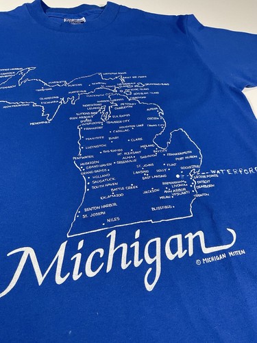 Vintage Michigan Mitten T Shirt Sz L Single Stitch USA Made Map ...