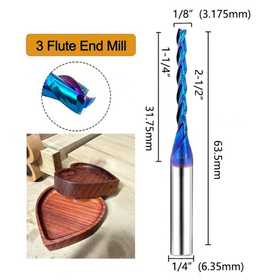 Triple Edge Taper Flat End Mill CNC Milling Cutter Solid Carbide Blue ...