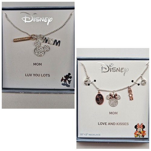 DISNEY Minnie or Mickey MOM 5 Charm 18"+2" Necklace Silver Plated ...