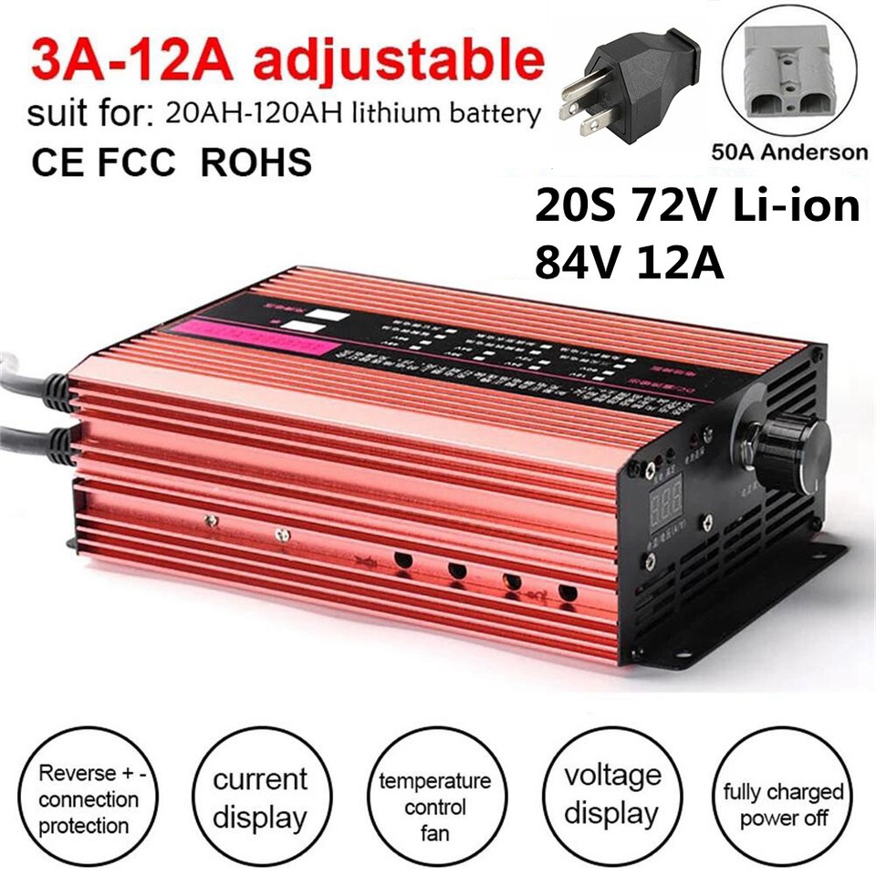 20S 72V Li-ion 84V 12A 20AH-120AH Lithium Battery Smart Charger Adjust ...