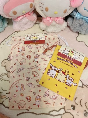 Japan Sanrio Family Cinnamoroll Pochacoo Pom Pom Purin Drawstring Bag Set | eBay