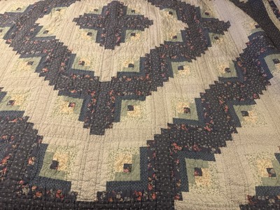 Vintage Handmade Blue Log Cabin Pattern Quilt With 2 Pillow Shams | eBay