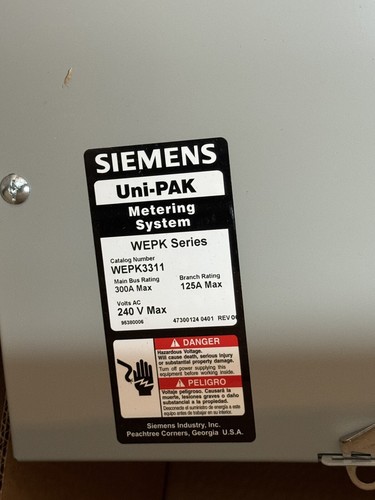 Siemens WEPK3311 *NEW MODEL* 3-Gang 300Amp Ring Style EUSERC | eBay