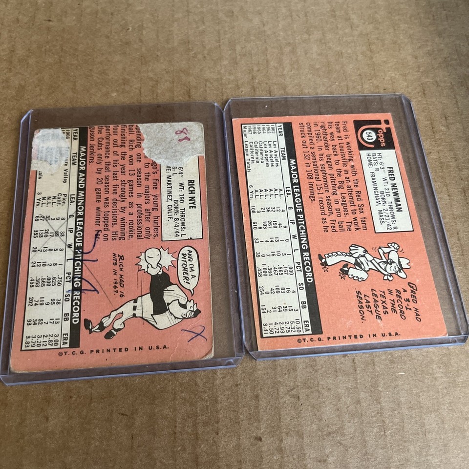 1969 Topps Rich Nye #88 (poor) & Fred Newman #543 Vintage Baseball ...