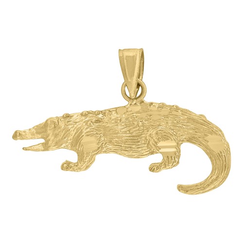 10kt Yellow Gold Diamond-Cut Textured Crocodile Animal Charm Pendant | eBay