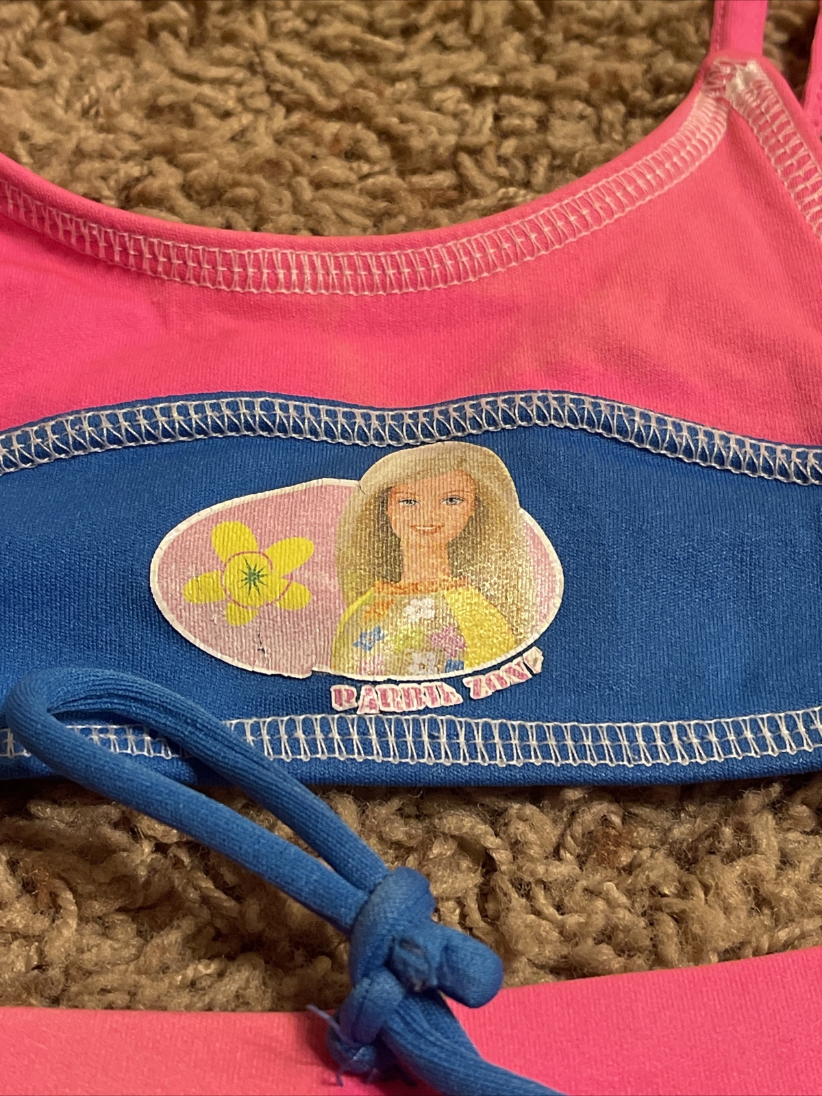 VTG 2001 BARBIE ZONE girls size 4 swimsuit Bikini Neon Pink Blue Mattel ...