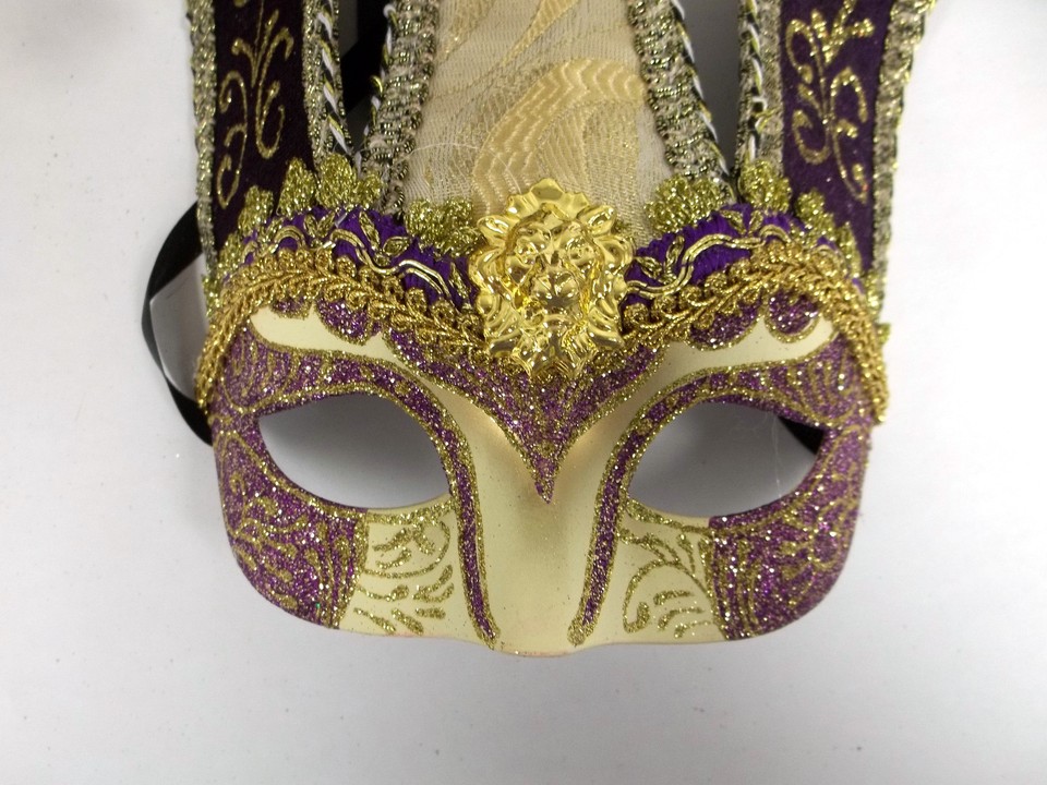 Golden Lion Jester Venetian Masquerade Mask Black Silver Gold, Purple ...