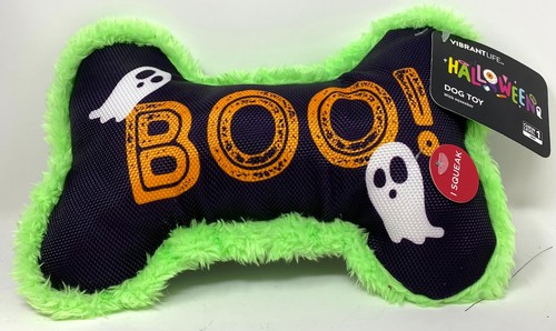 Vibrant Life Halloween Boo! Bone Black Green Squeaky Dog Toy 6" x 9 ...