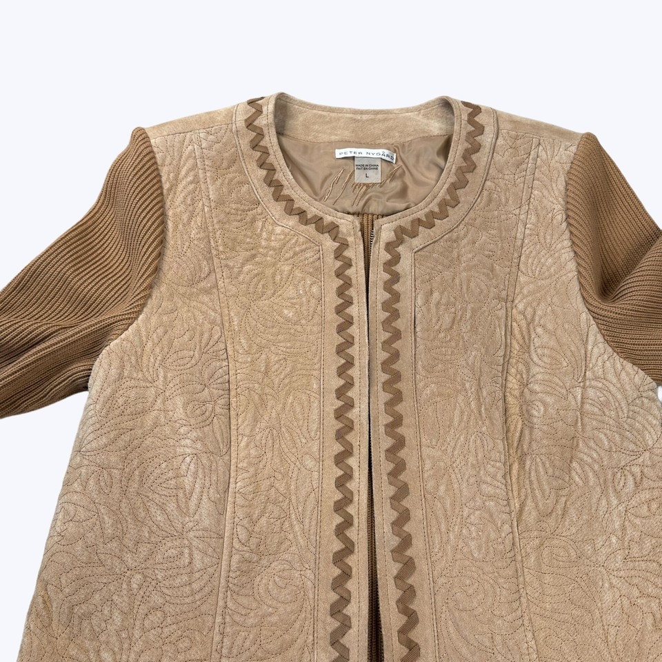 Peter Nygard Sz L Suede Leather Long Knit Sleeve Embroidered Women’s ...