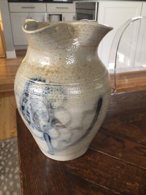 Vintage STANGL Stoneware Pitcher Salt Glaze Cobalt Flower * Sample Clay ...