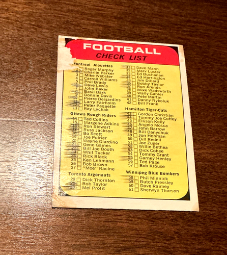 1968 OPC CFL #132 Checklist R ARE! | eBay