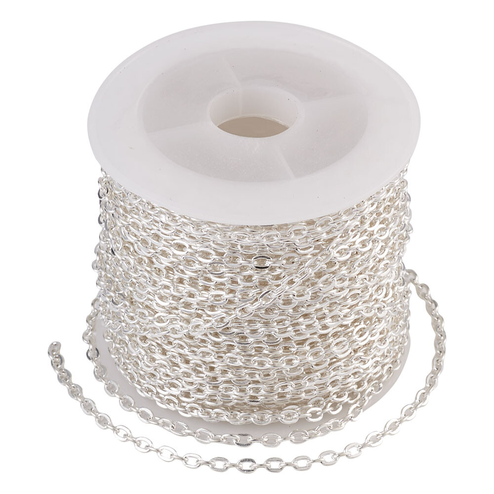 50M/Roll Silver Flat Oval Lead Free Unwelded Iron Cable Chains with ...