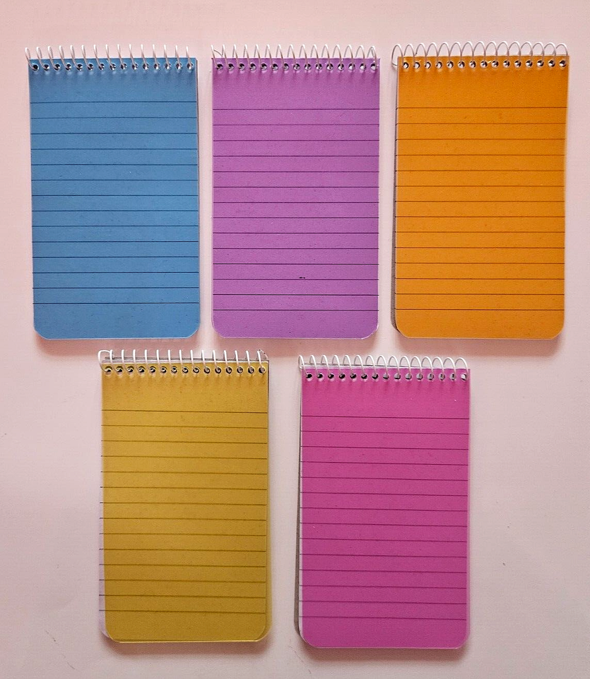A7 Pocket Note Pads pack of 5 Spiral Multi-coloured Neon Ruled Notebook ...