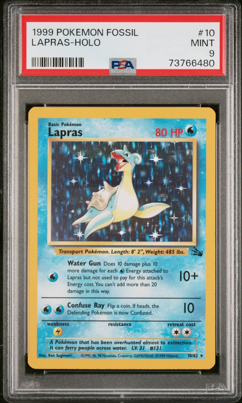 Pokémon TCG Lapras Fossil 10 Holo Unlimited Holo Rare 1999 PSA 9 Mint ...