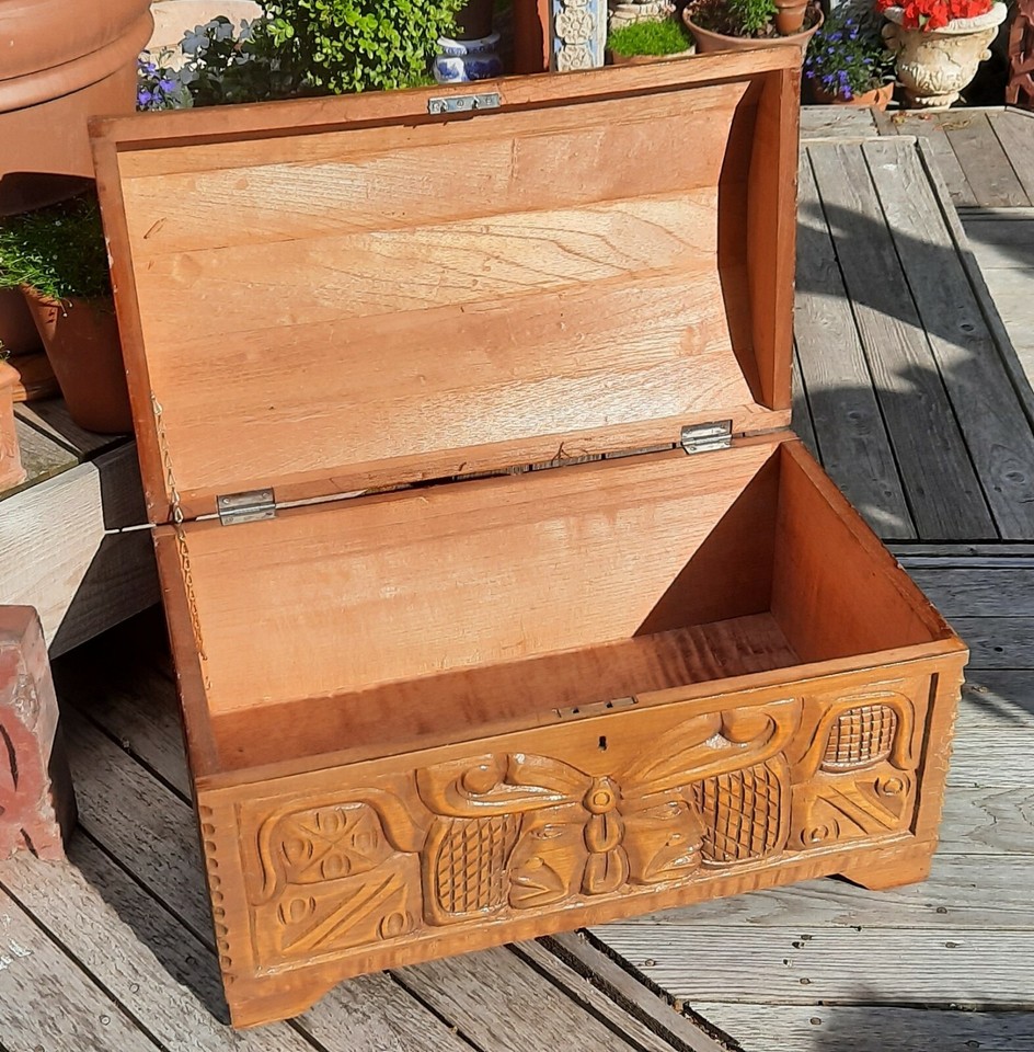 AZTEC TRUNK vtg mayan indian wood carving tribal tiki carving spanish ...