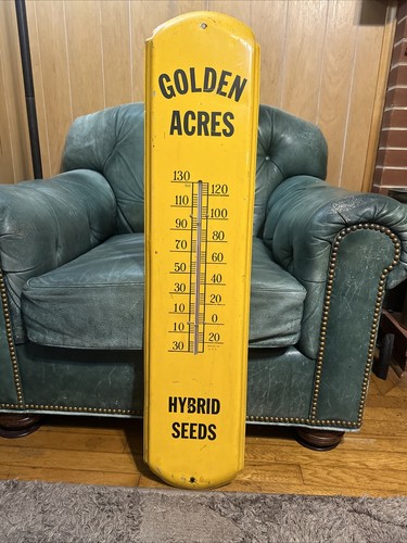 SCARCE GOLDEN ACRES SEED FEED FARM ADVERTISING THERMOMETER SIGN | eBay