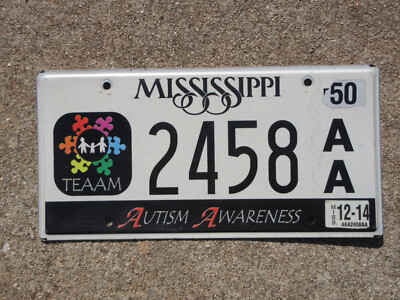 2014 Mississippi Autism Awareness License Plate 2458 AA TEAAM Autistic ...