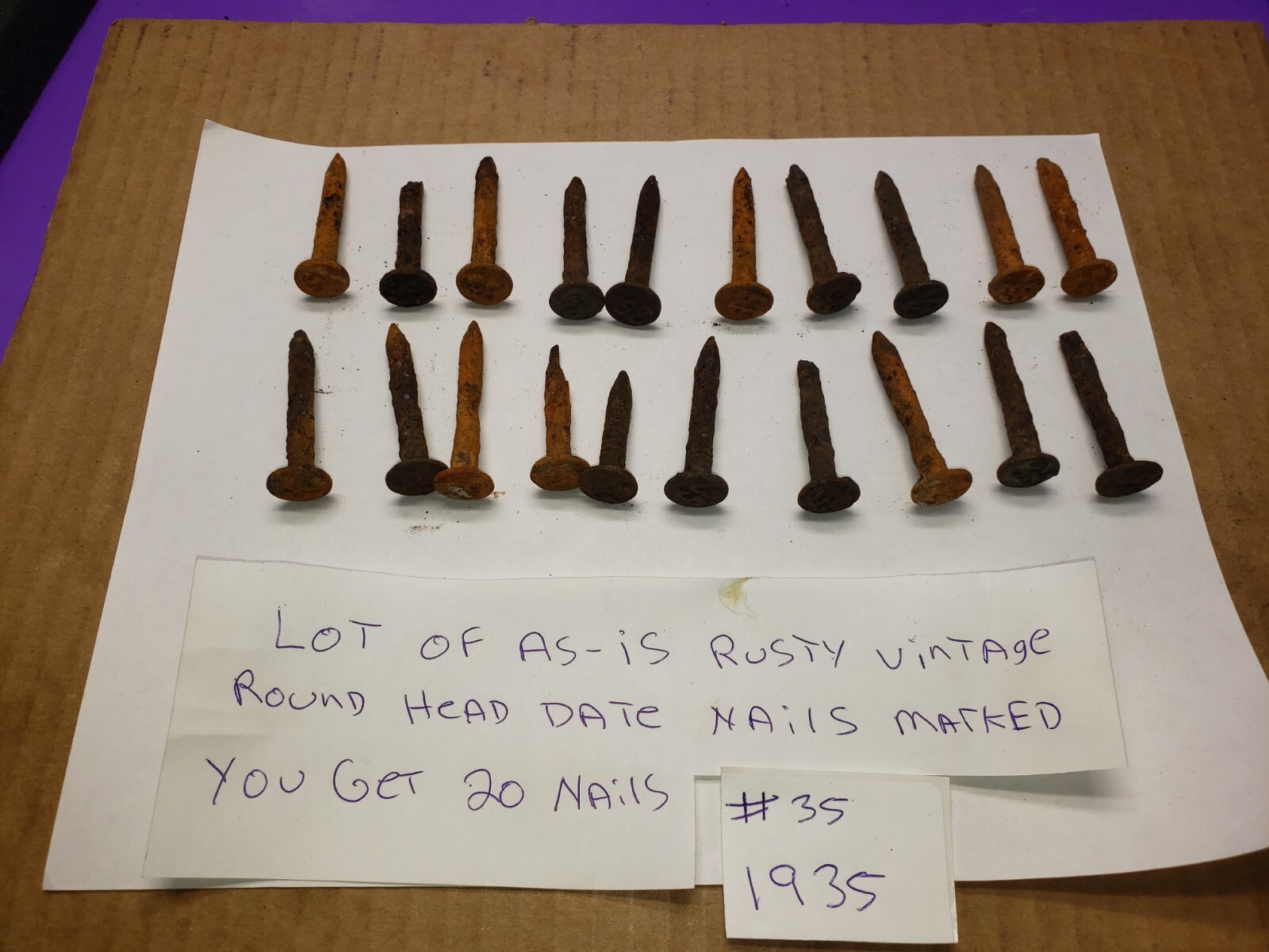1935 #35 AS IS LOT OF 20 RUSTY ROUND HEAD Vintage Railroad Date Nails ...