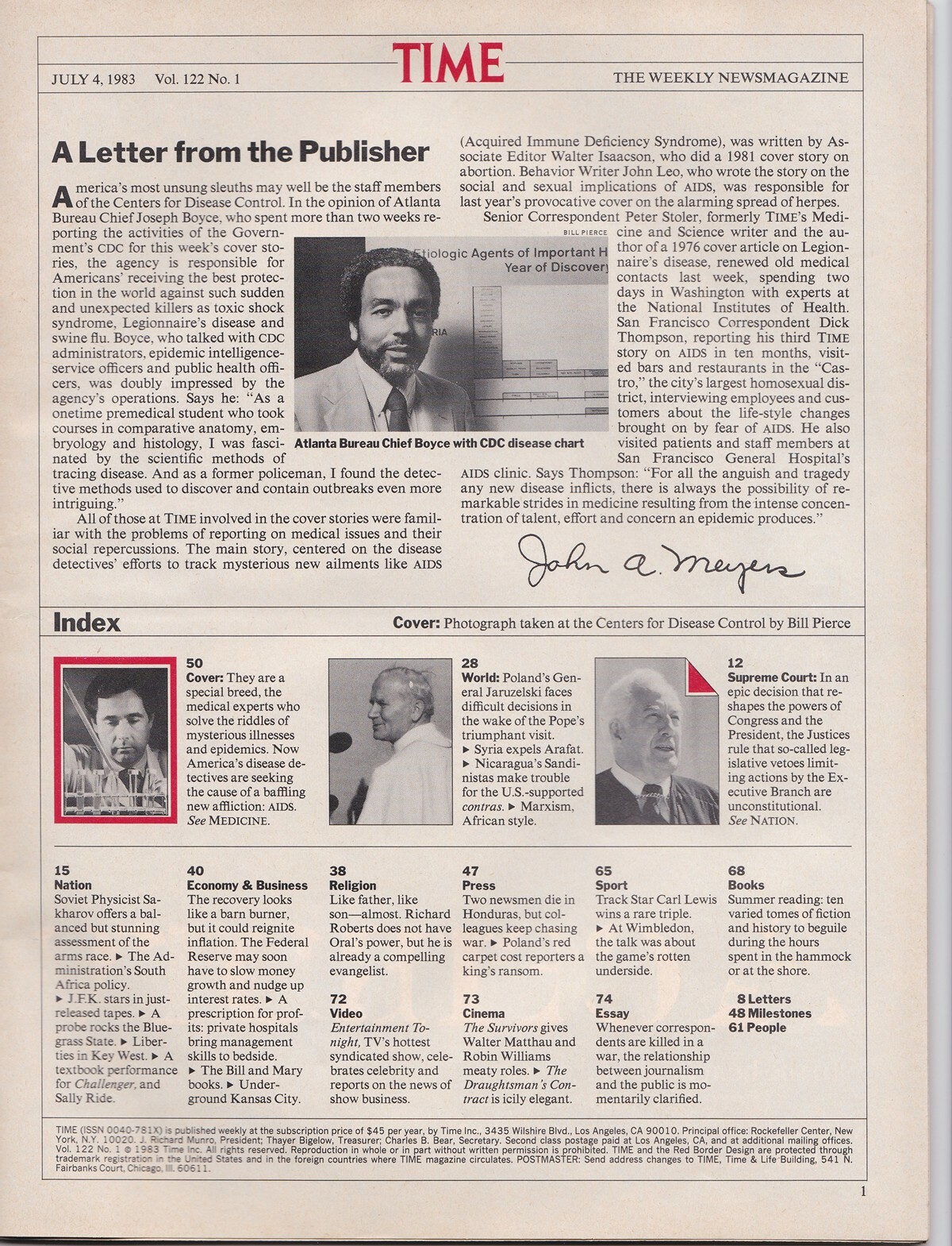 Time Magazine July 4, 1983 - Disease Detectives, AIDS Hysteria ...
