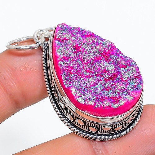 Natural Pink Titanium Druzy Handmade 925 Sterling Silver Pendant 1.85 ...