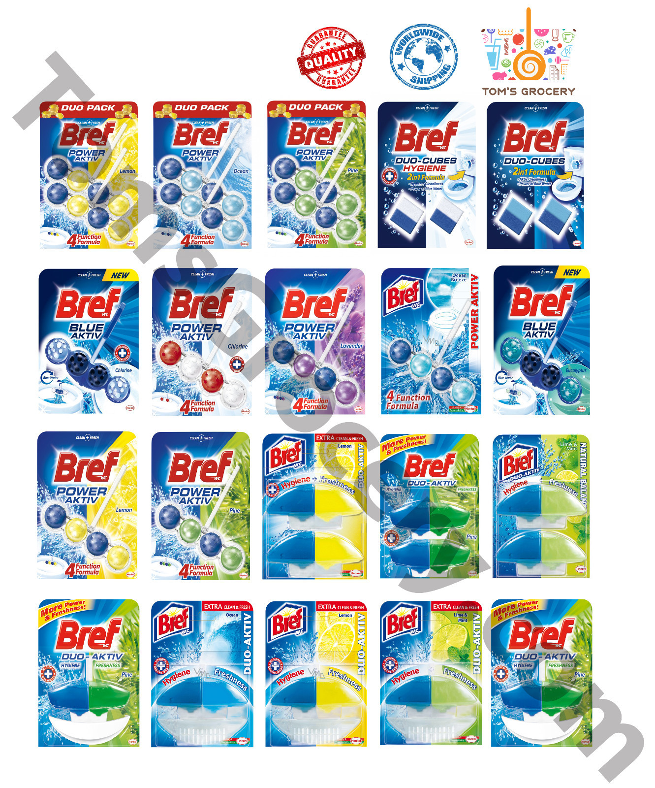 BREF WC Toilet Hangers Cleaners Rim Blocks CLEAN + FRESH Hygiene Power ...