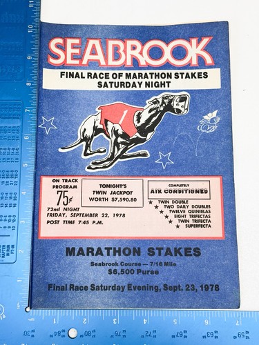 9/23 1978 Vintage Seabrook Greyhound Dog Racing Track NH Program Flyer ...