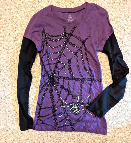 Black /Purple & Silver halloween tee spider JR 3-5 26-28 " chest long ...