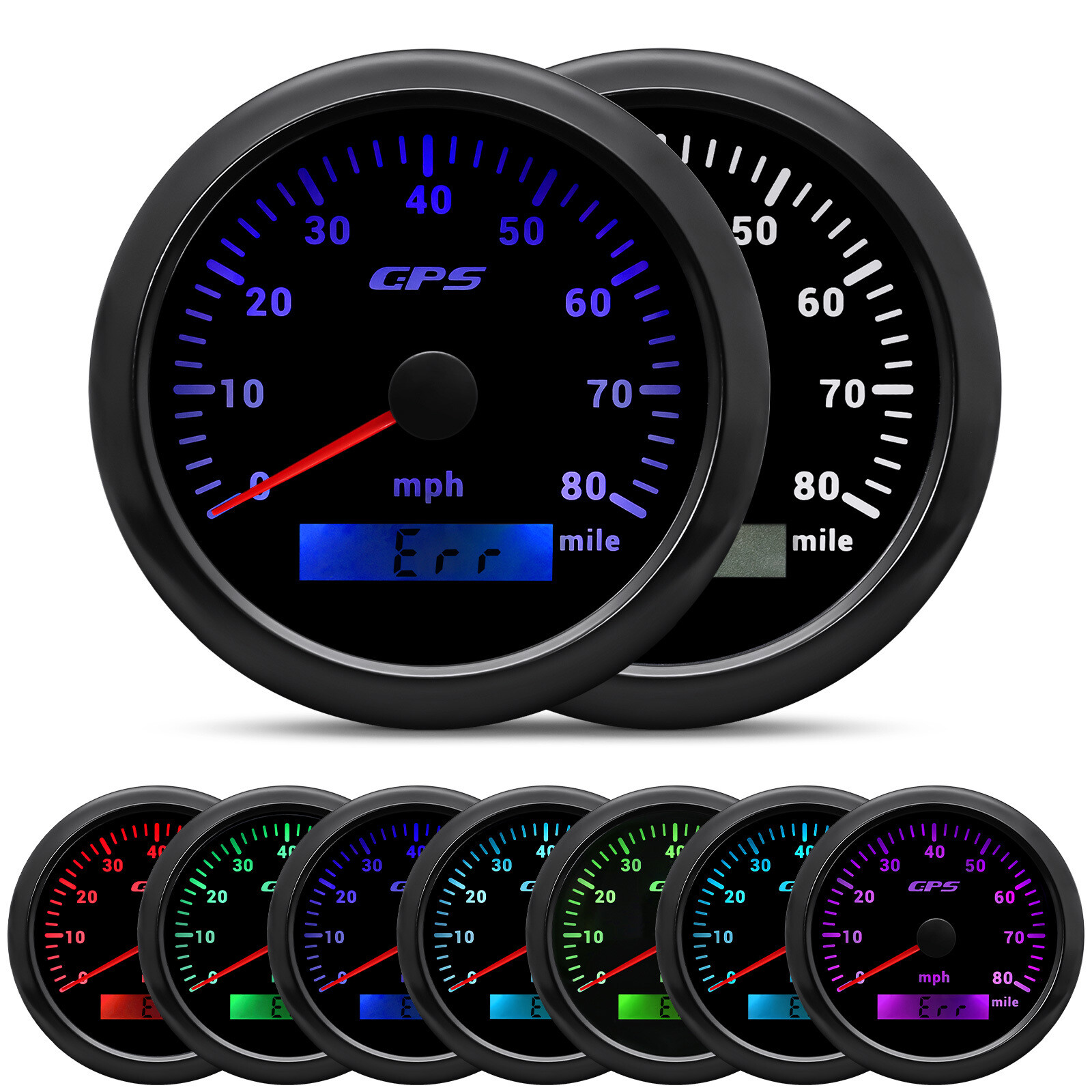 6 Gauge Set 85mm GPS Speedometer 80MPH Tacho 52mm Fuel Temp Oil ...