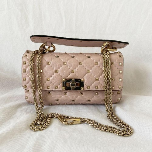 Valentino Old Rose Leather Small Rockstud Spike Top Handle Bag | eBay
