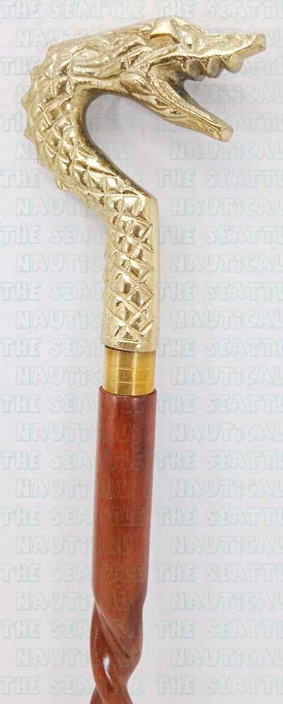 Halloween Dragon Snake Head Handle Vintage Curved Woo… - Gem