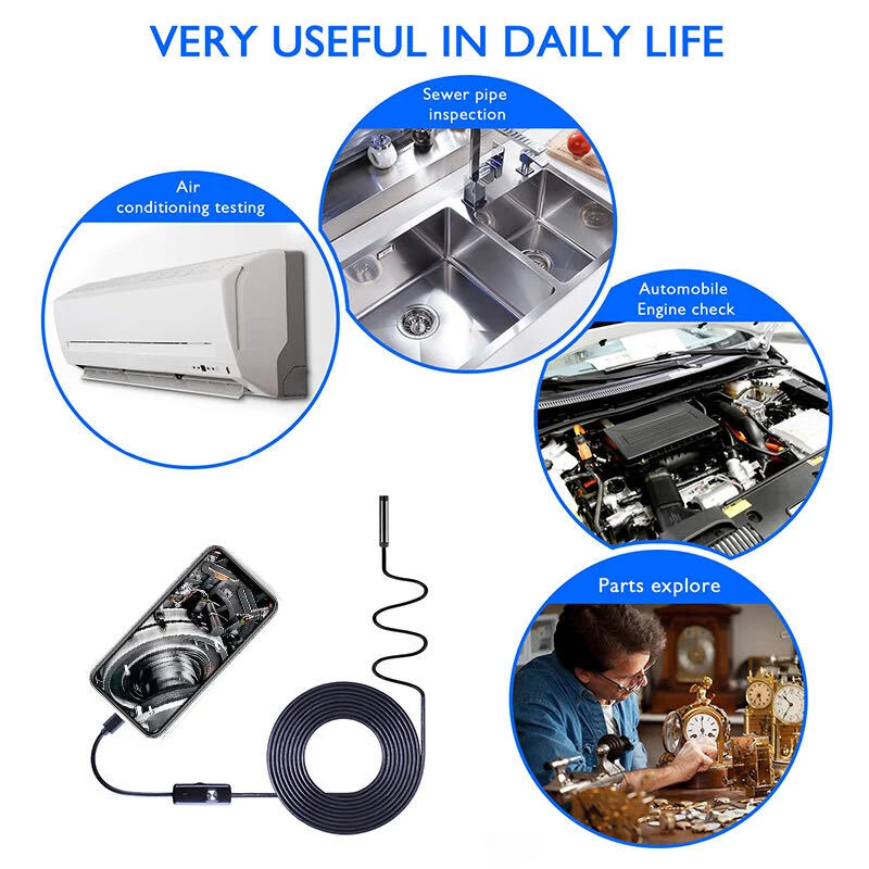 6LED USB Snake Endoscope Borescope HD Inspection Camera For Android ...