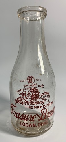 Frasure & Brown Dairy Chief Logan Ohio OH 1 Quart Milk Bottle Indian ...