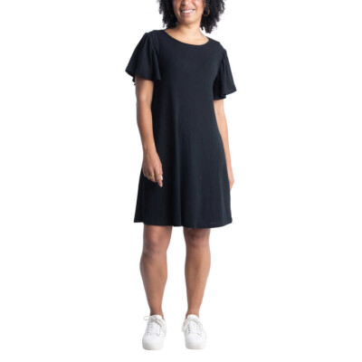 Ecothreads Ladies' Flutter Sleeve Dress, Black - Size M | eBay