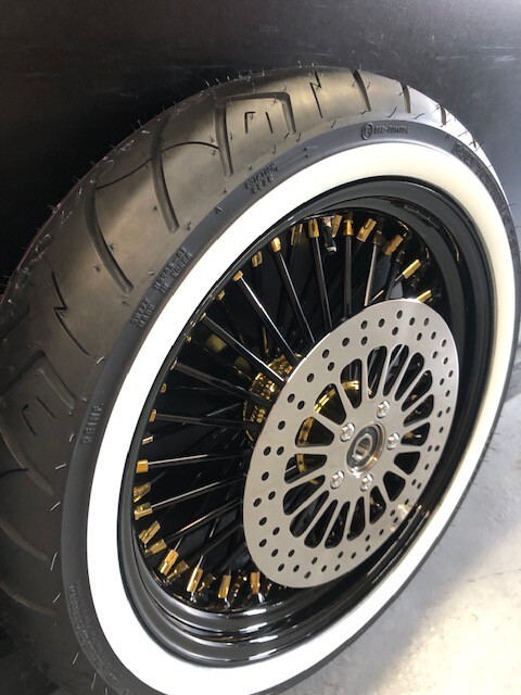 FLSTN BLACK/GOLD WHEELS MAMMOTH 52 SPOKE WHEELS 21x3.5/18x3.5 HD ...