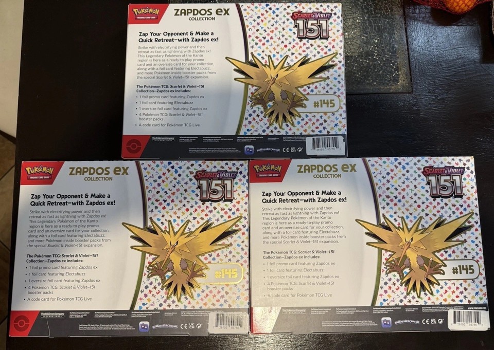 Pokemon TCG Scarlet & Violet 151 Zapdos EX Collection Box, Lot of 3 | eBay