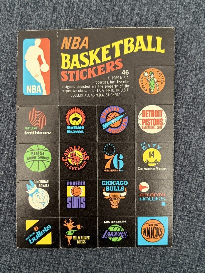 1968-1970 NBA ABA TOPPS BASKETBALL STICKER Trios 1969 Team Logo Card 46 ...