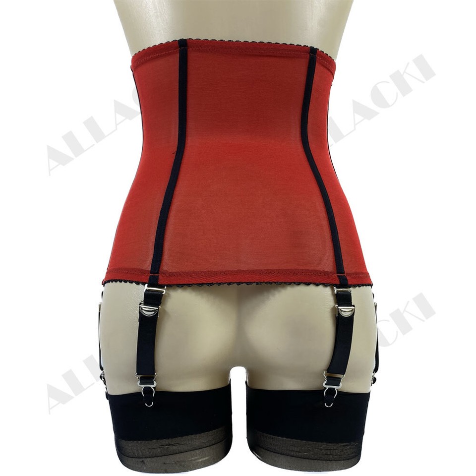 Alacki Sheer Garter Belt Mesh Boned Waist Cincher with 6 Straps Body ...