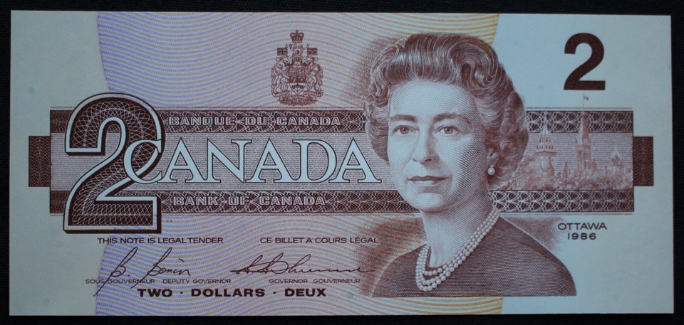 1986 BANK OF CANADA $2 RADAR - 3 DIGIT BANK NOTE - Prefix EGR - Bonin ...