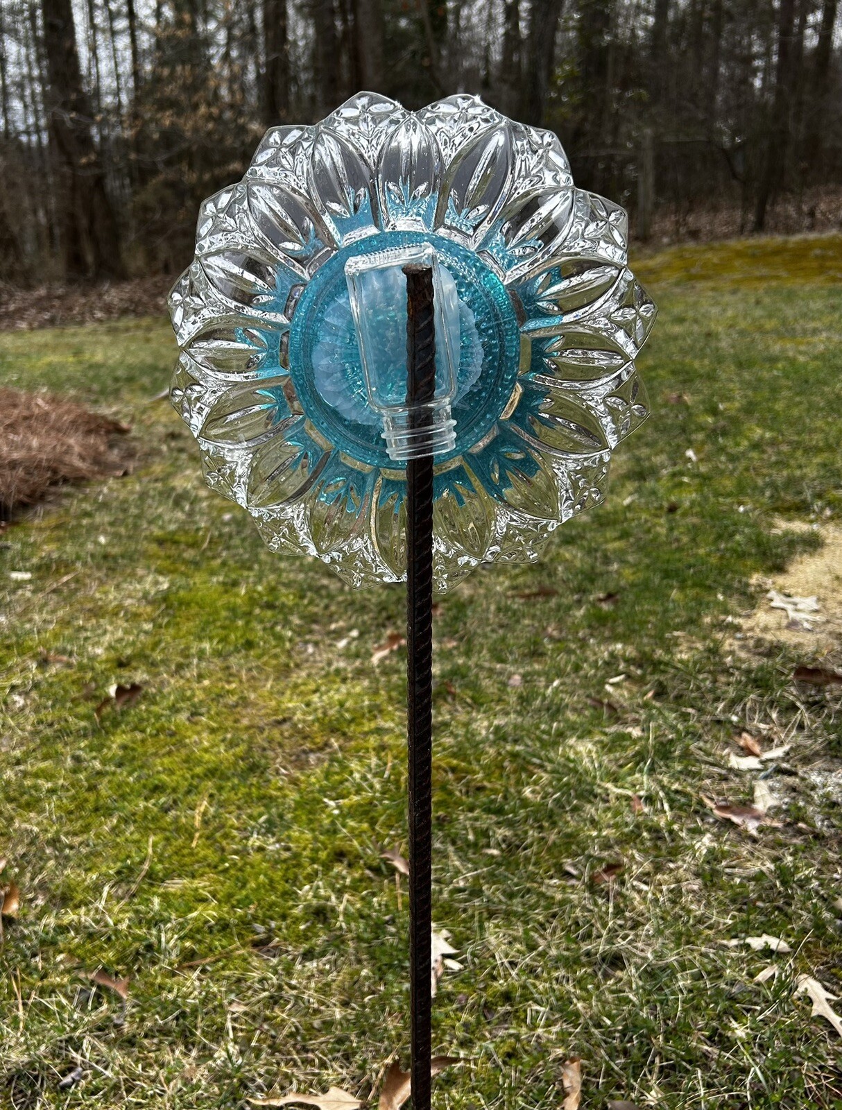 Clear Petal & Turquoise Glass Garden Flower Repurposed Suncatcher Yard ...