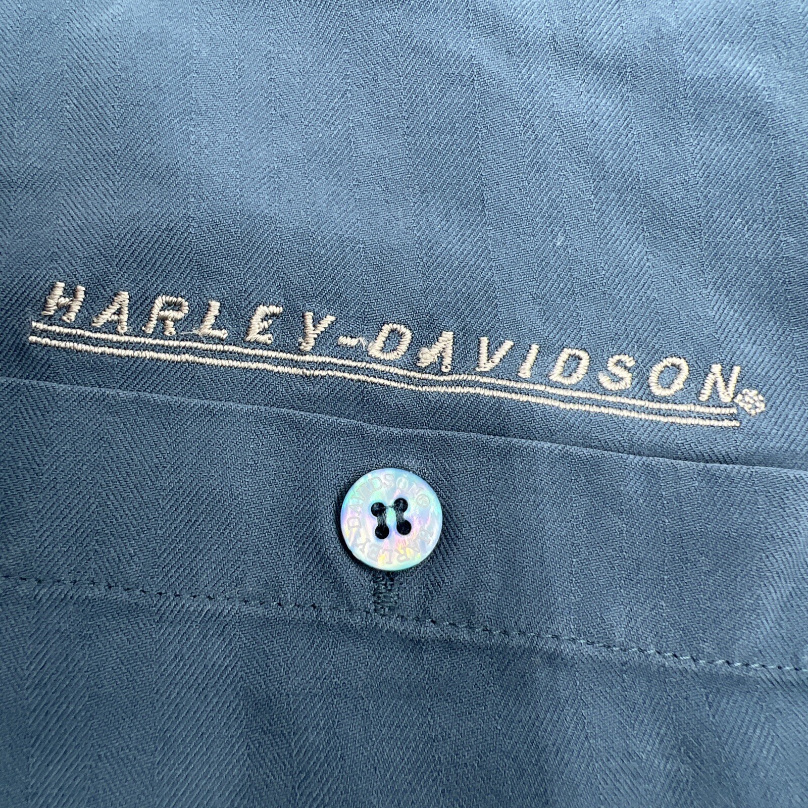 HARLEY DAVIDSON TORI RICHARD BLUE 100% SILK LONG SLEE… - Gem